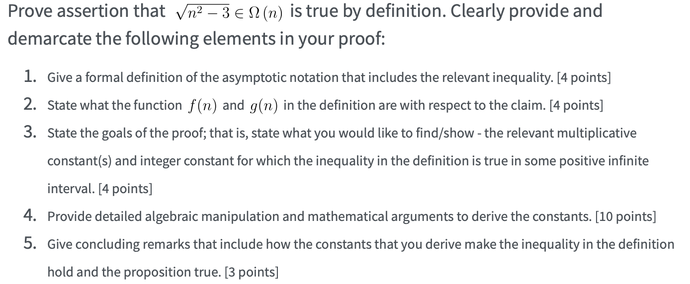 Solved Prove assertion that n2−3∈Ω(n) is true by definition. | Chegg.com