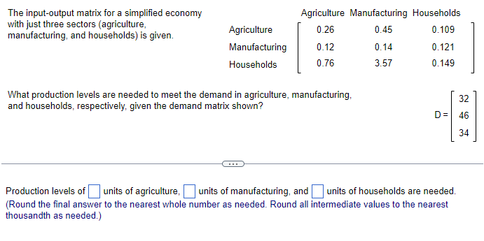 Solved The Input Output Matrix For A Simplified Economywith
