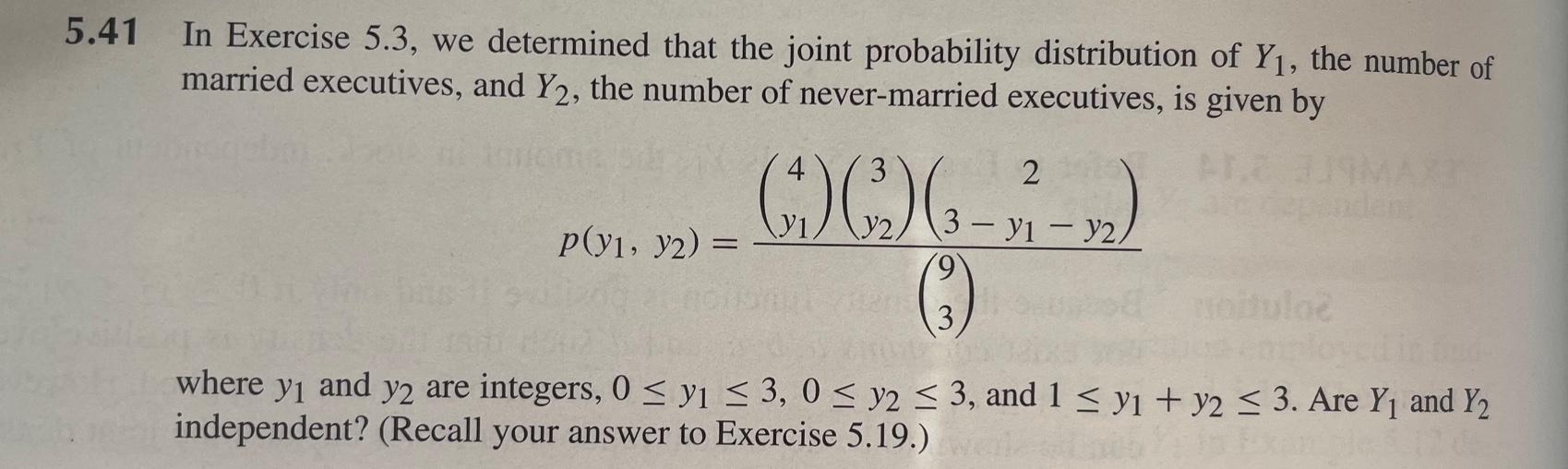 Solved 5.41 In Exercise 5.3, we determined that the joint | Chegg.com