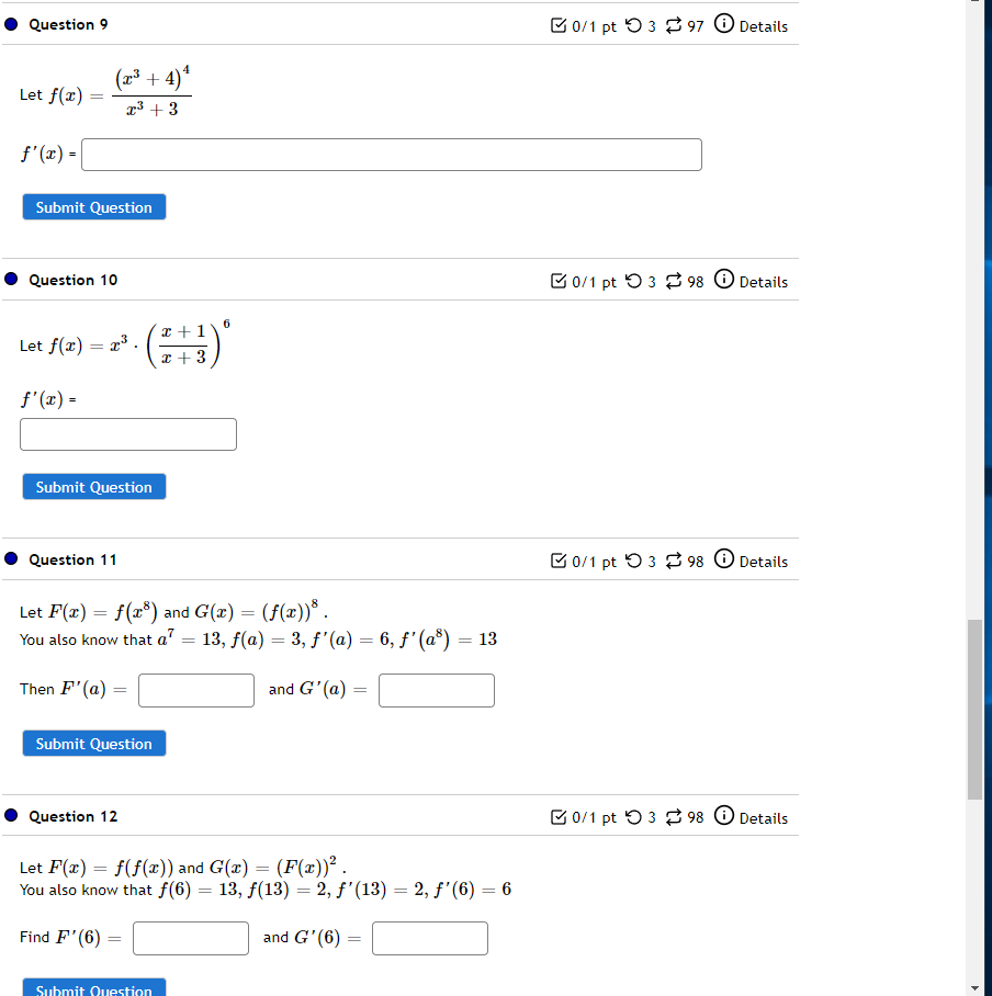 Solved Question 9 B0/1 pt 93 97 Details 4 Let f(2) (23 + 4)* | Chegg.com Solved Question 9 B0/1 pt 93 97 Details 4 Let f(2) (23 + 4)* | Chegg.com