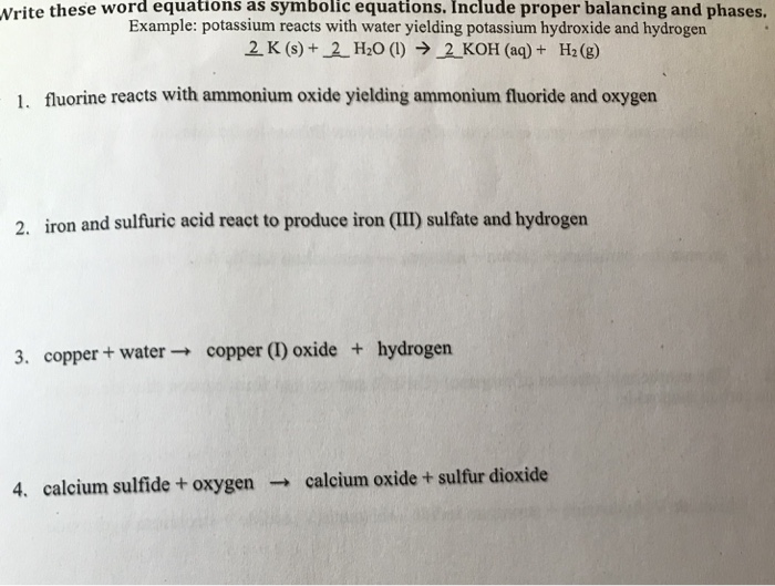 Solved Write these word equations as symbolic equations. | Chegg.com