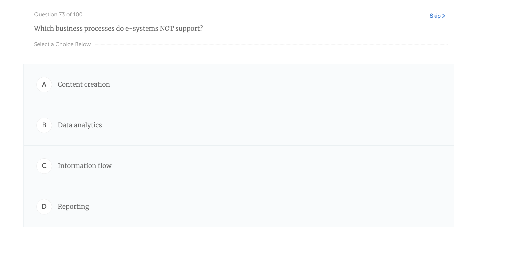 Solved Question 73 of 100 Skip > Which business processes do | Chegg.com