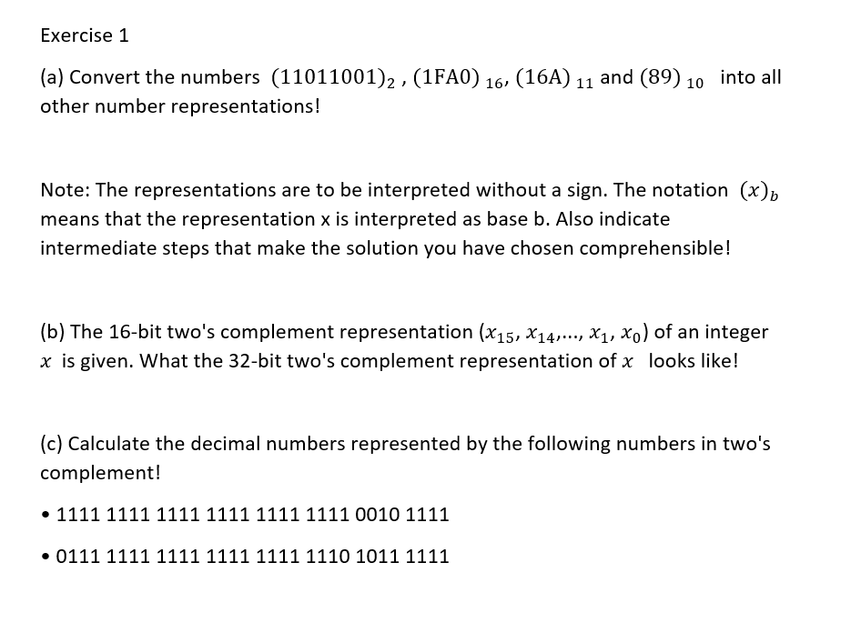 Exercise 1 (a) Convert the numbers (11011001)2, | Chegg.com