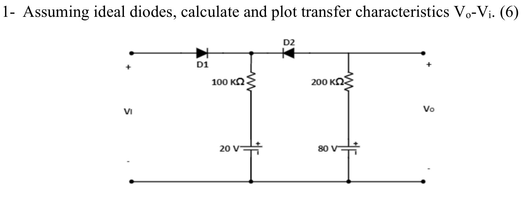 Solved 1- Assuming ideal diodes, calculate and plot transfer | Chegg.com