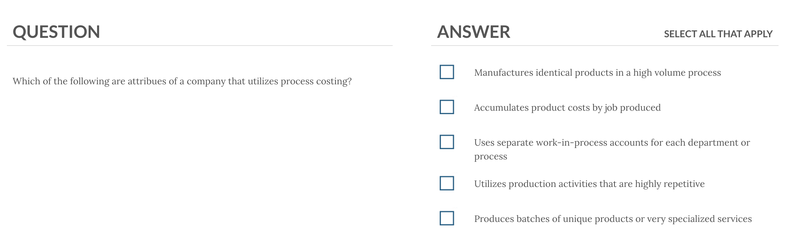 Solved QUESTION ANSWER SELECT ALL THAT APPLY Manufactures | Chegg.com