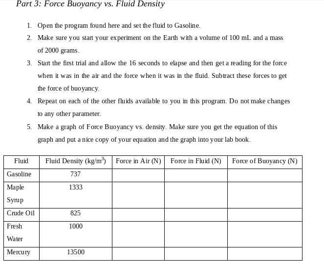 Force Buoyancy Lab Purpose: In this activity you will | Chegg.com