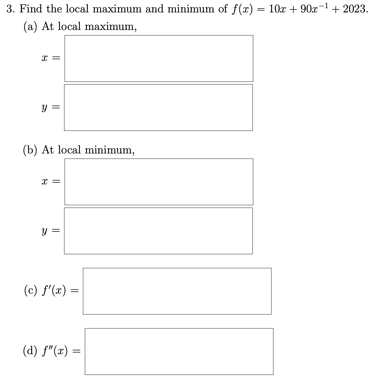 Solved 3. Find the local maximum and minimum of | Chegg.com