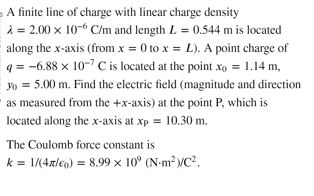 Solved A finite line of charge with linear charge density | Chegg.com
