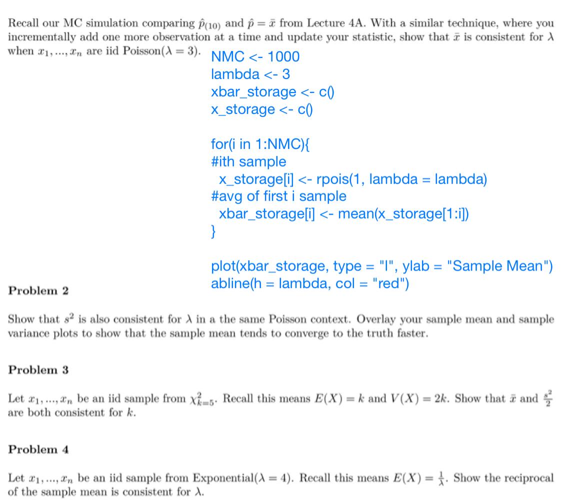 Solved Recall our MC simulation comparing P(10) and p =ī | Chegg.com