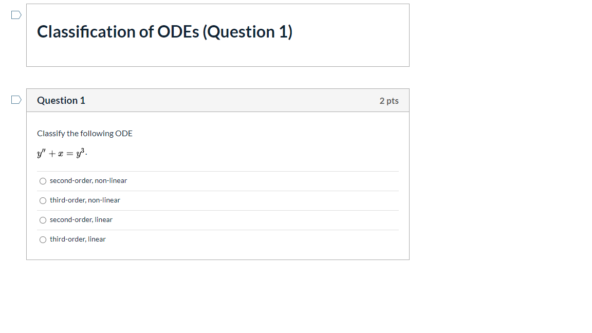 Solved Classification of ODEs (Question 1) D Question 1 2 | Chegg.com