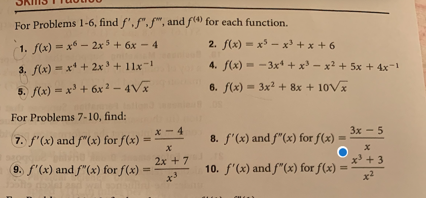 Solved For Problems 1-6, find f',f",f", and f 1.f(x) = x6-2x | Chegg.com