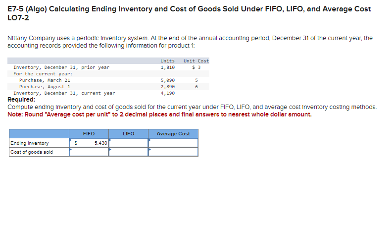 E7-5 (Algo) Calculating Ending Inventory and Cost of | Chegg.com