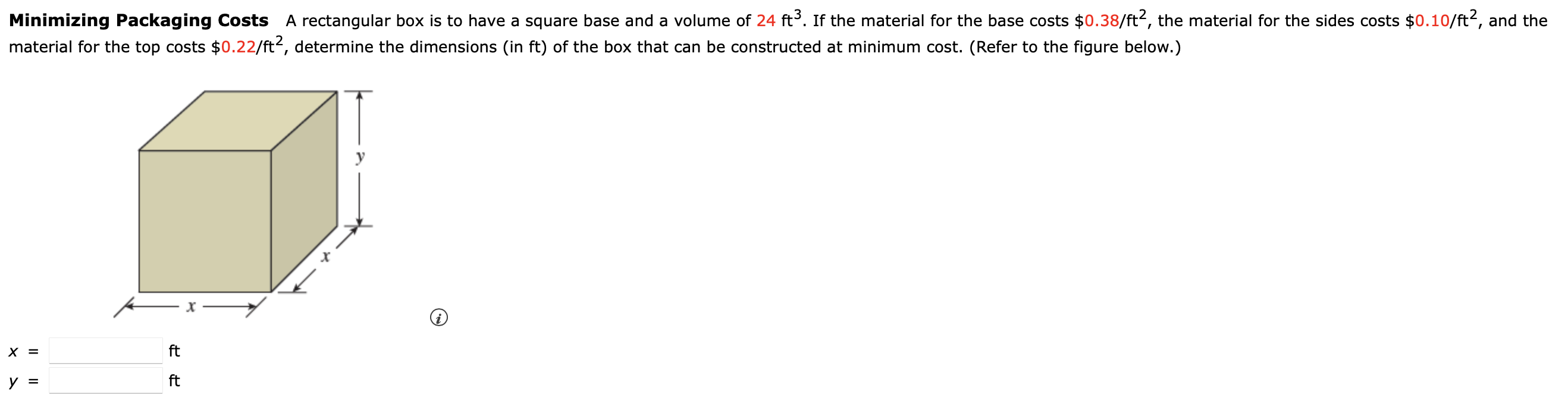 Solved Minimizing Packaging Costs A rectangular box is to | Chegg.com