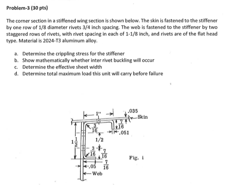 Problem 3 The corner section in a stiffened wing | Chegg.com