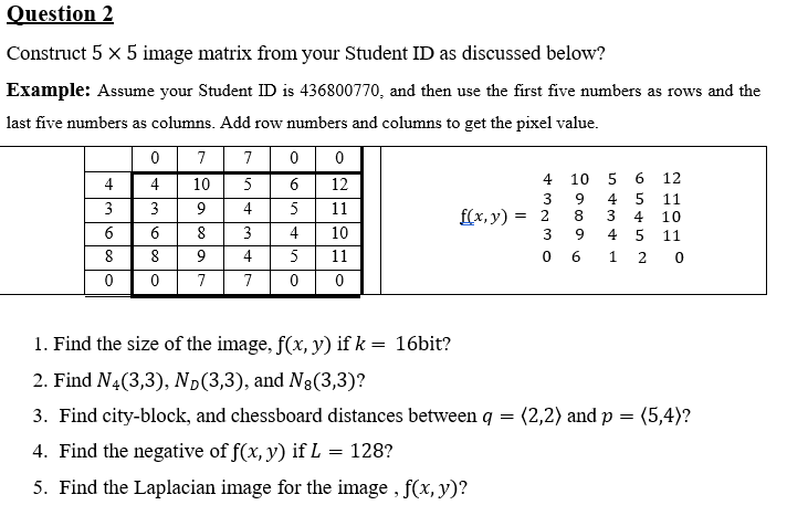 Solved Question 2 Construct 5 x 5 image matrix from your | Chegg.com