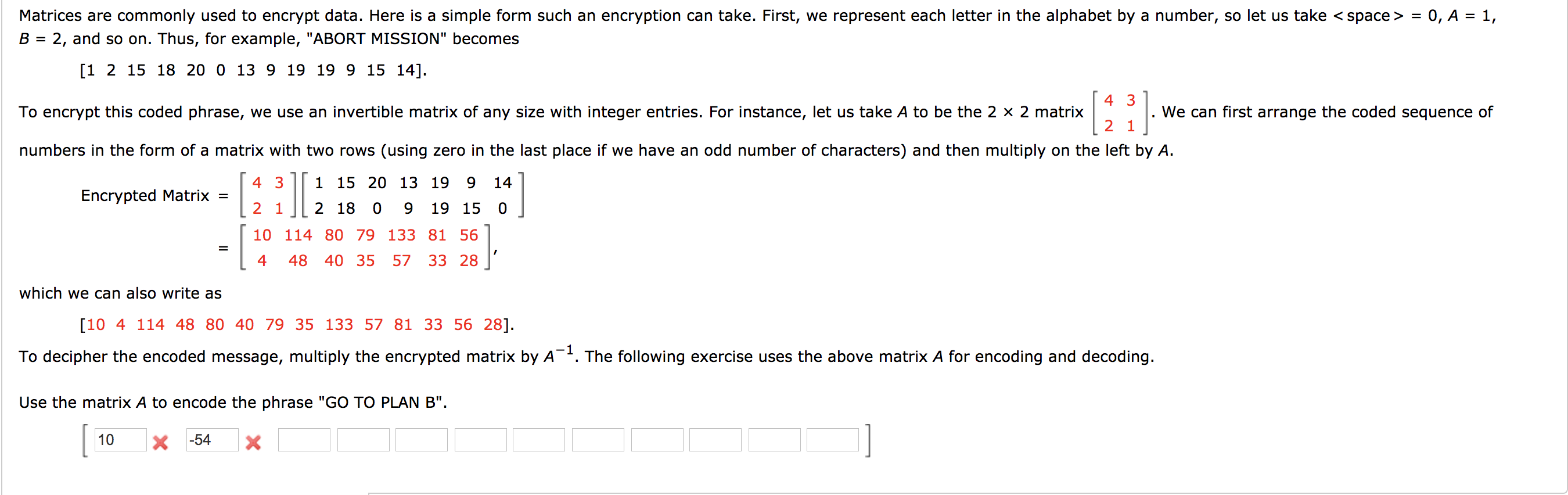 Solved Matrices are commonly used to encrypt data. Here is a | Chegg.com