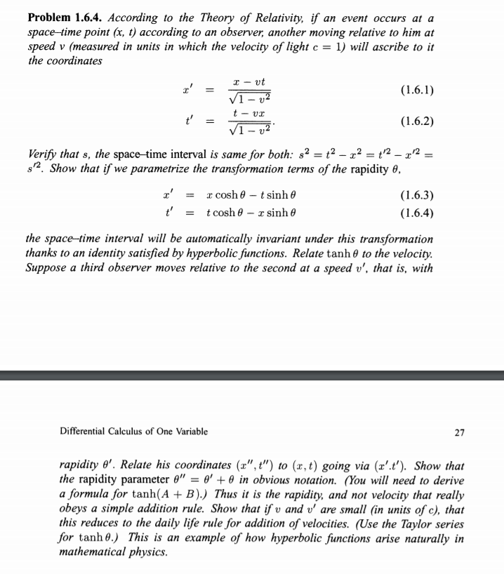 Solved Problem 1.6.4. According to the Theory of Relativity, | Chegg.com