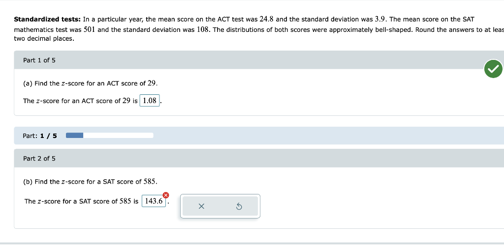 Solved Standardized tests: In a particular year, the mean | Chegg.com