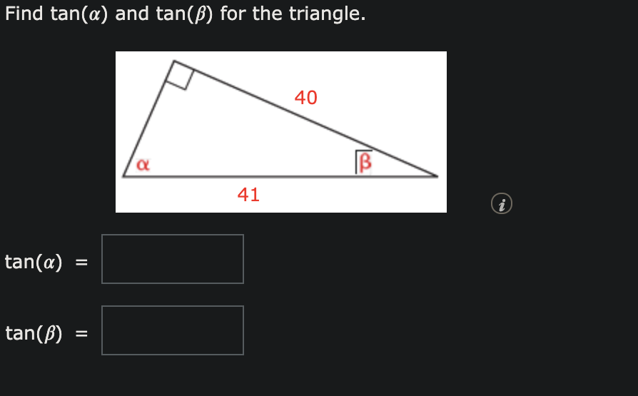 Solved Find tan(a) and tan(B) for the triangle. 40 a B 41 i | Chegg.com
