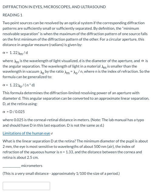 Solved DIFFRACTION IN EYES, MICROSCOPES, AND ULTRASOUND | Chegg.com