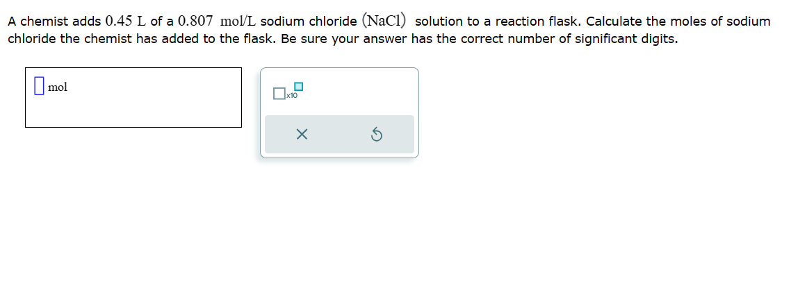 Solved A chemist adds 0.45 L of a 0.807 mol/L sodium | Chegg.com