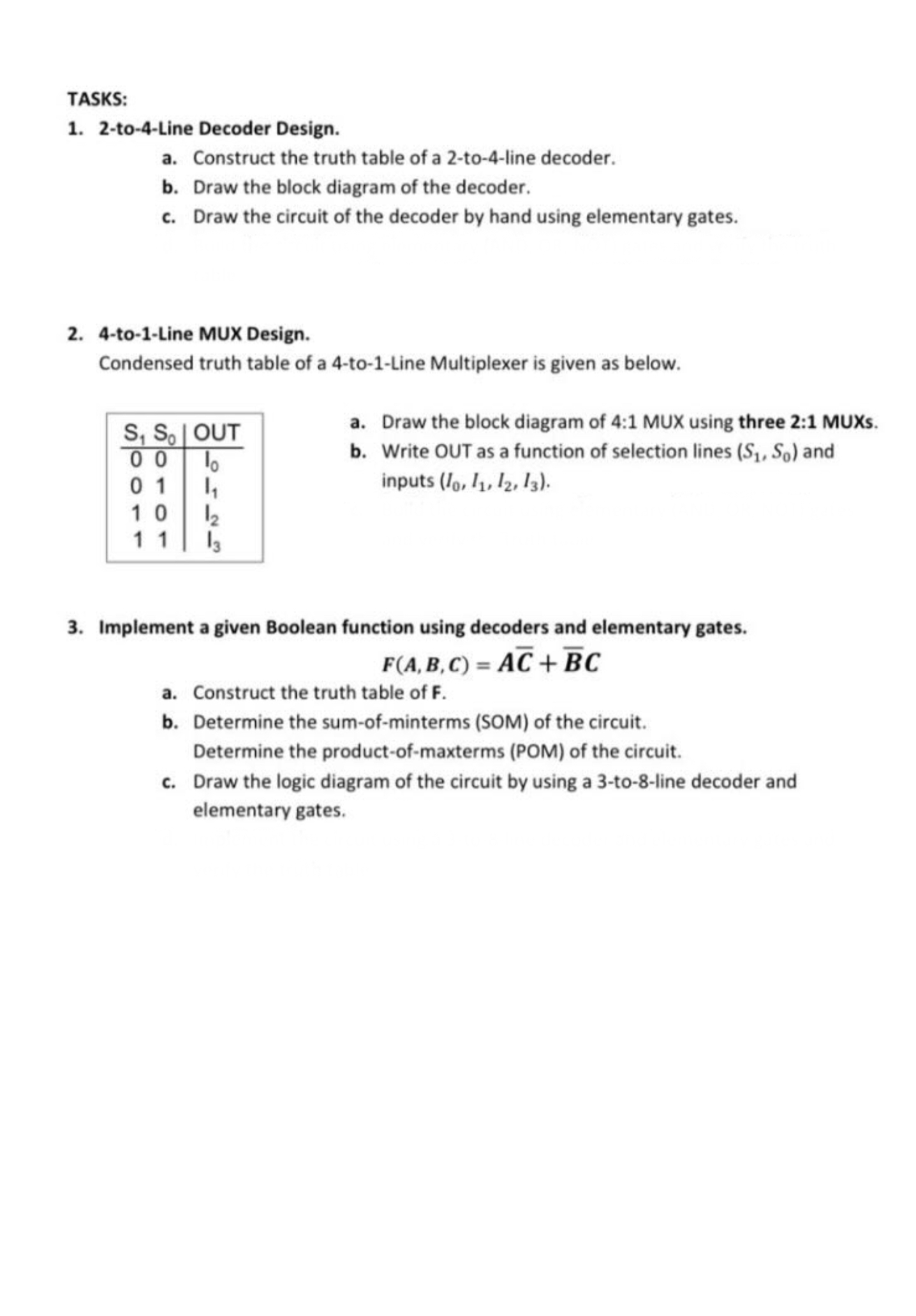Solved TASKS:2-to-4-Line Decoder Design.a. ﻿Construct the | Chegg.com