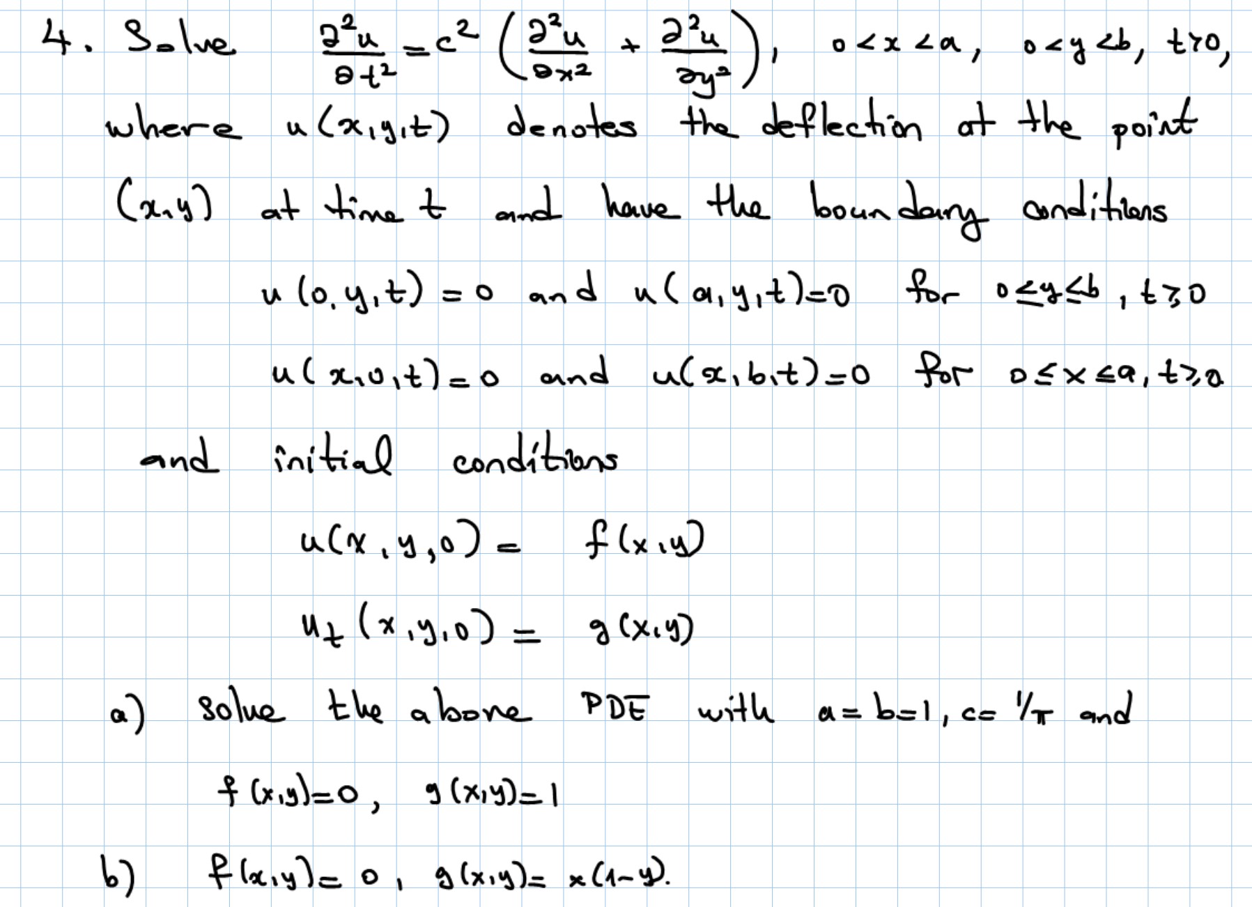 Solved Solve ∂t2∂2u=c2(∂x2∂2u+∂y2∂2u),00, where u(x,y,t) | Chegg.com