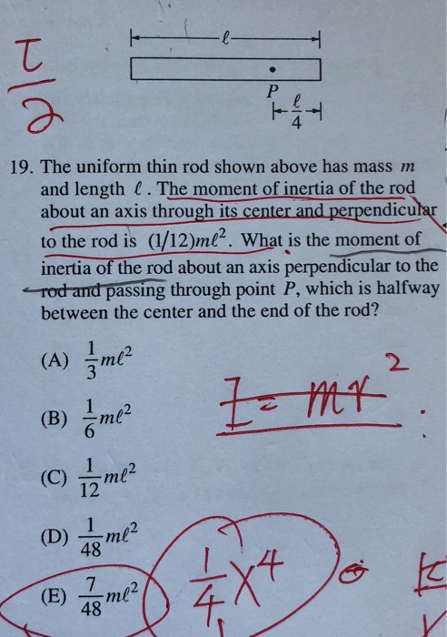 Solved 4 19. The uniform thin rod shown above has mass m and | Chegg.com