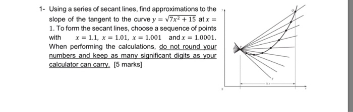 Solved 1- Using a series of secant lines, find | Chegg.com