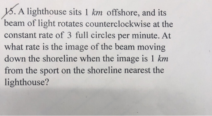 Solved A lighthouse sits 1 km offshore, and its beam of | Chegg.com