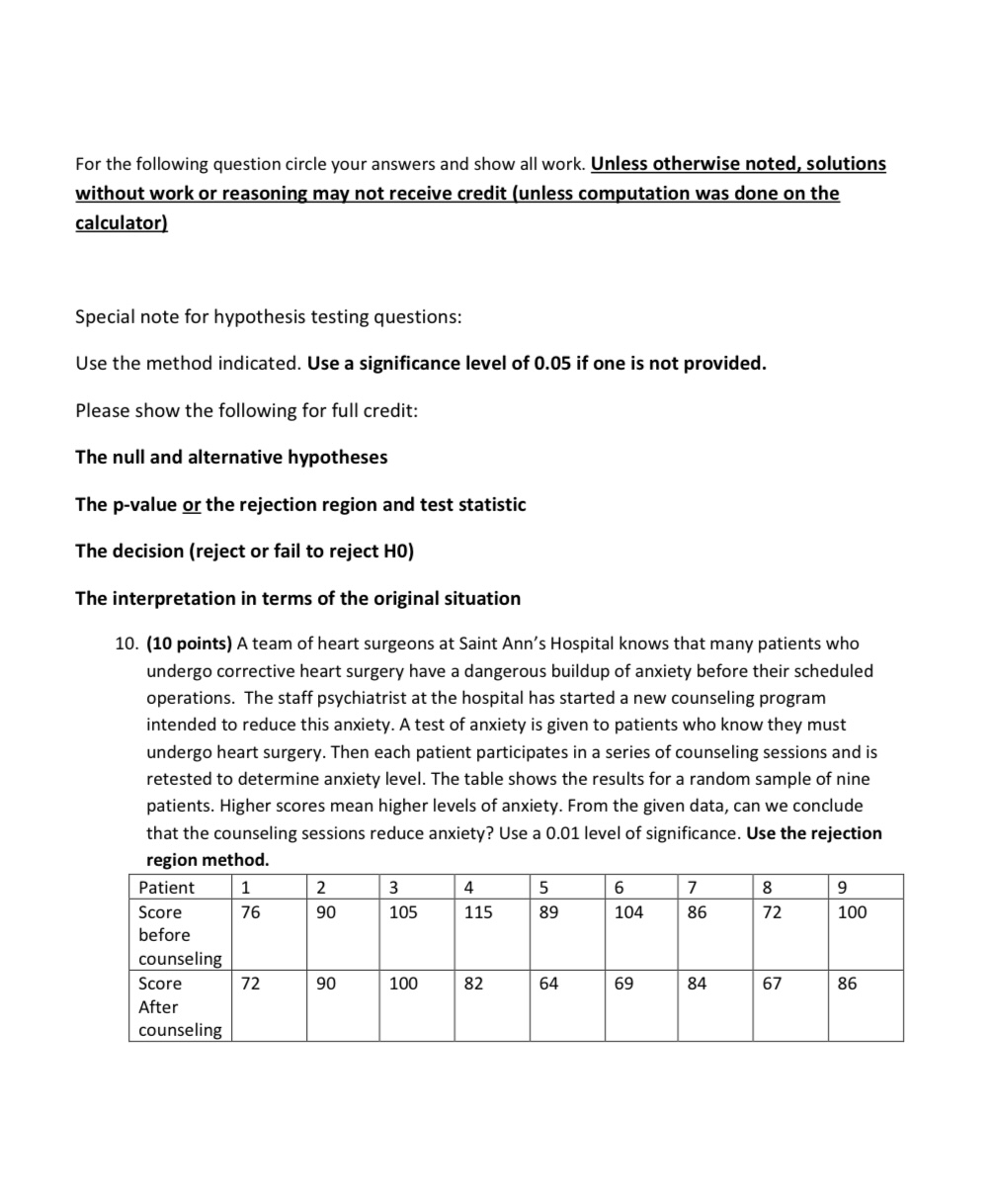 Solved For the following question circle your answers and | Chegg.com