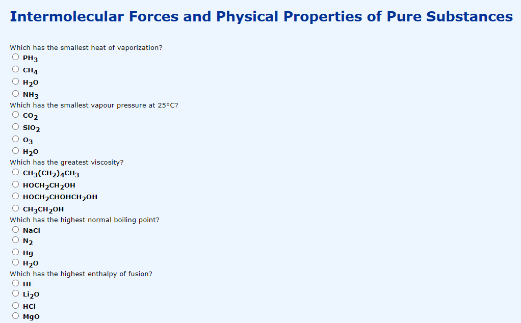 Solved Intermolecular Forces and Physical Properties of Pure | Chegg.com