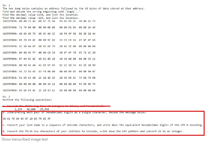 Solved Ex. 1 The hex dump below contains an address followed | Chegg.com