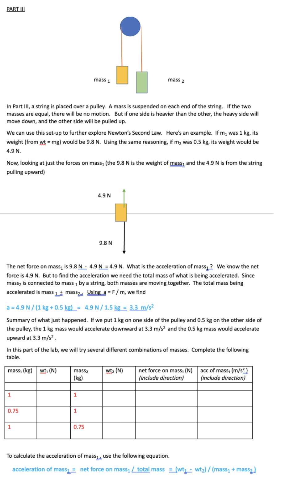 Solved In Part III, a string is placed over a pulley. A mass | Chegg.com