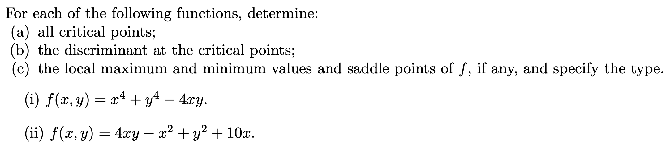 Solved For each of the following functions, determine:(a) | Chegg.com