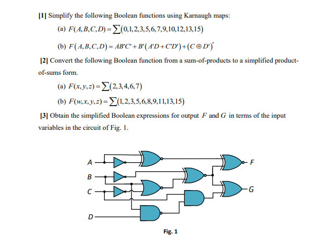 Solved [1] Simplify the following Boolean functions using | Chegg.com