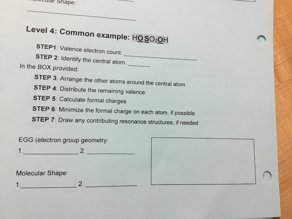 Solved Cular Shape: Level 4: Common example: HOSO2OH STEP1: | Chegg.com