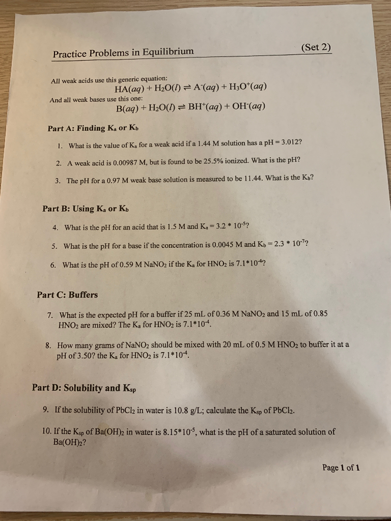 Solved (Set 2) Practice Problems in Equilibrium All weak | Chegg.com