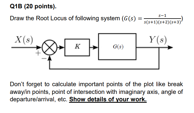 Solved Q1B (20 points). S-1 Draw the Root Locus of following | Chegg.com