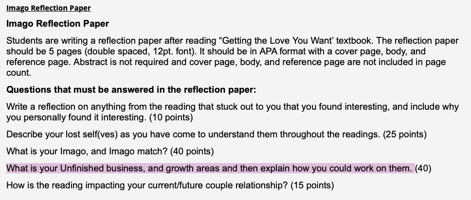 Imago Reflection Paper Imago Reflection Paper | Chegg.com