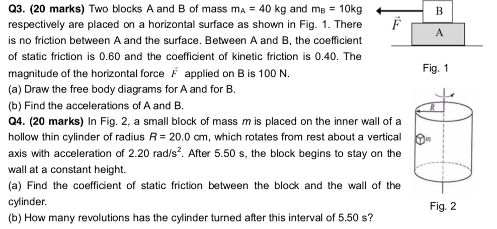 Solved B A Fig. 1 Q3. (20 marks) Two blocks A and B of mass | Chegg.com