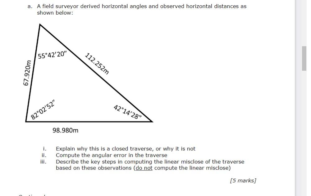 Solved a. A field surveyor derived horizontal angles and | Chegg.com