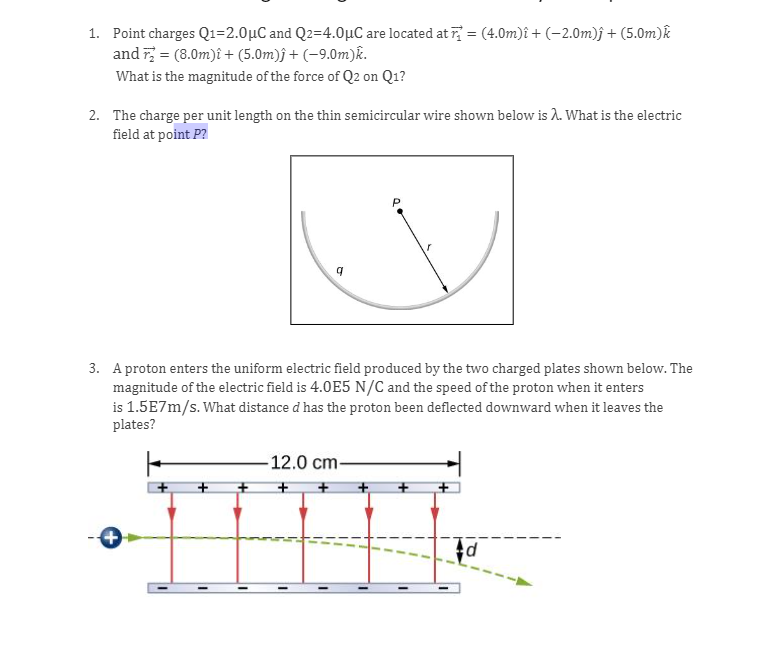 Solved 1. Point charges Q1=2.0 uC and Q2=4.0uC are located | Chegg.com