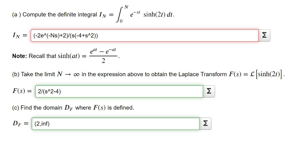Solved N -st e sinh(2t) dt (a) Compute the definite integral | Chegg.com