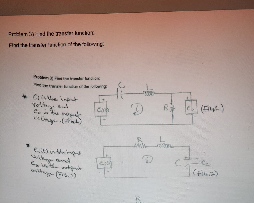 Solved Problem 3) Find the transfer function: Find the | Chegg.com