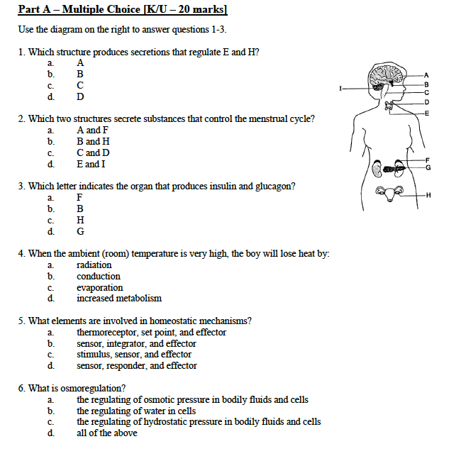 Solved Part A - Multiple Choice K/U – 20 marks] Use the | Chegg.com