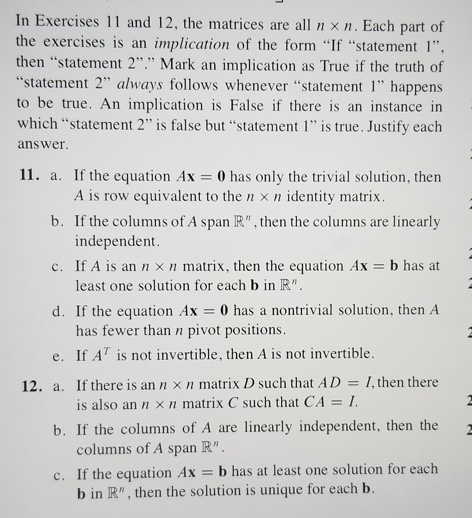 Solved In Exercises 11 and 12, the matrices are all n x n. | Chegg.com