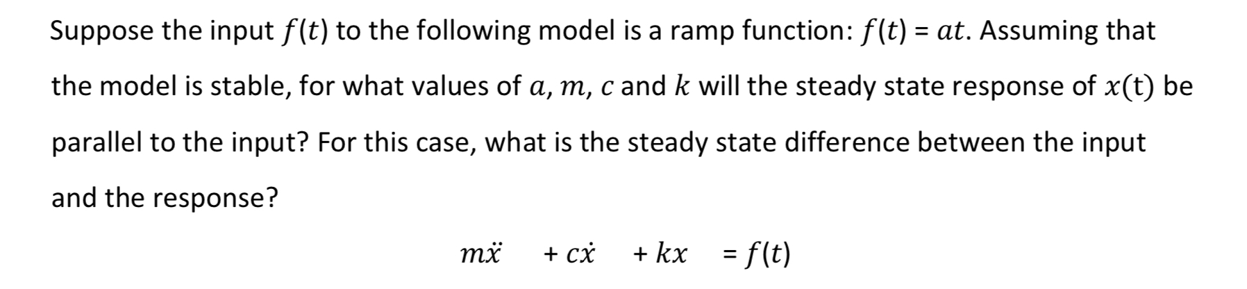 Solved Suppose the input f(t) to ﻿the following model is ﻿a | Chegg.com