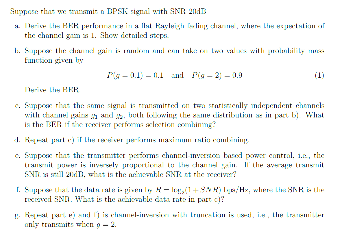 Suppose that we transmit a BPSK signal with SNR 20dB | Chegg.com