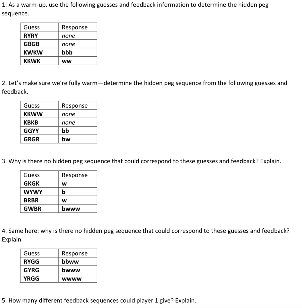 Any help with these Mastermind questions would be | Chegg.com